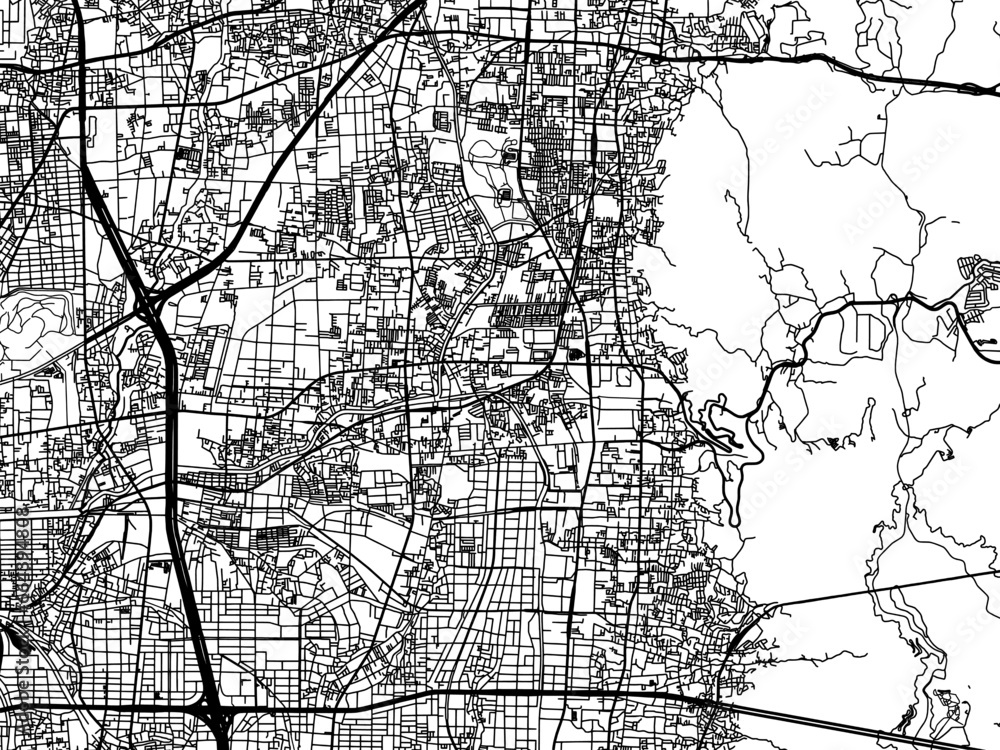 Vector road map of the city of Daito in Japan with black roads on a ...
