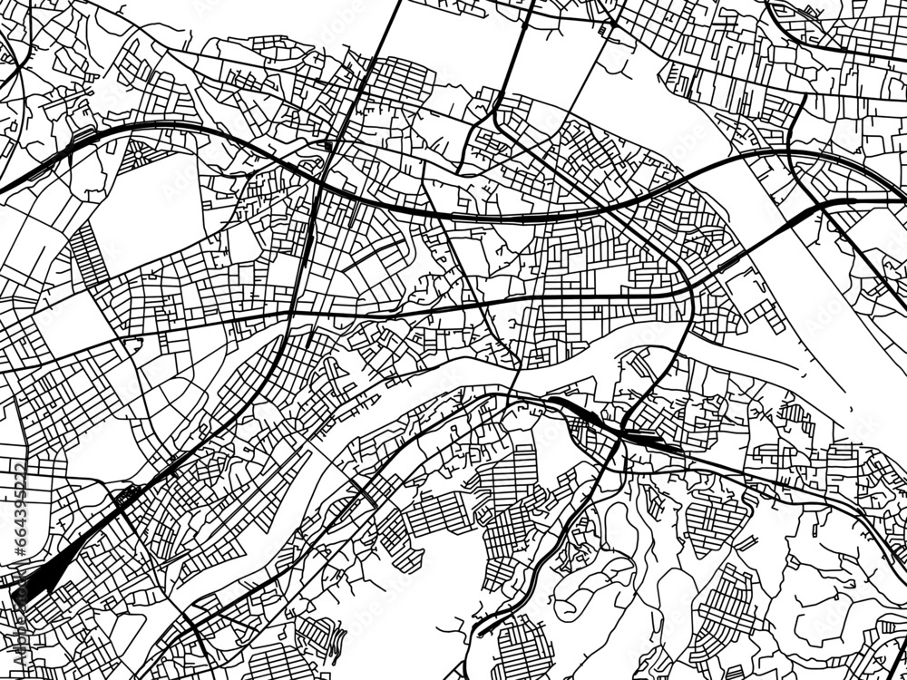 Vector road map of the city of Hino in Japan with black roads on a ...