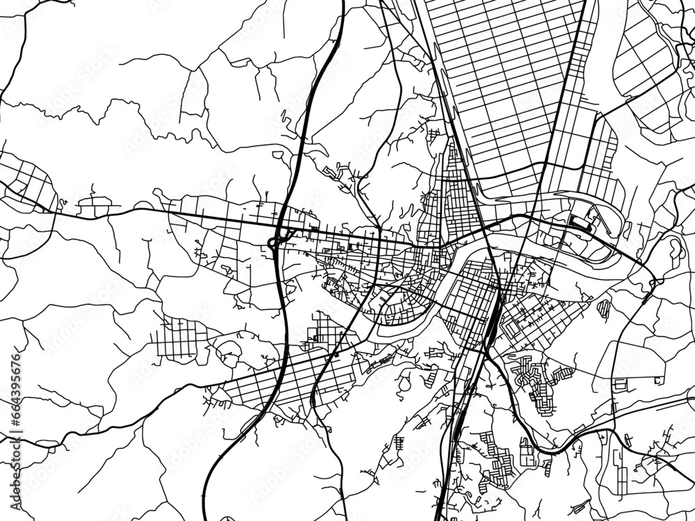 Vector road map of the city of Ichinoseki in Japan with black roads on ...