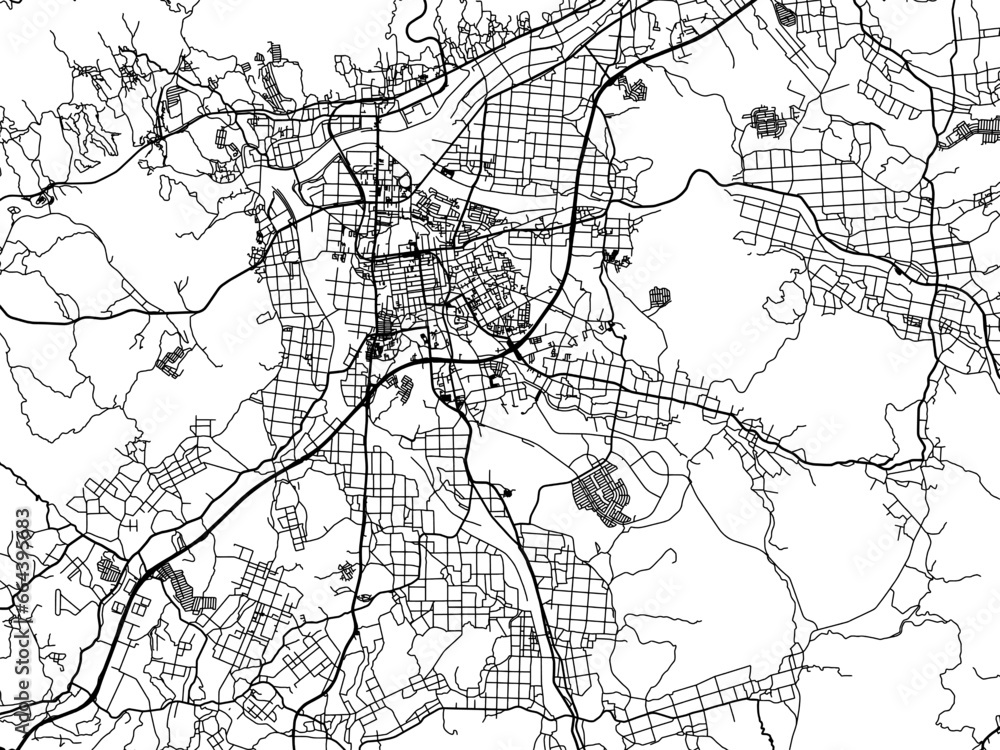 Vector road map of the city of Iga in Japan with black roads on a white ...