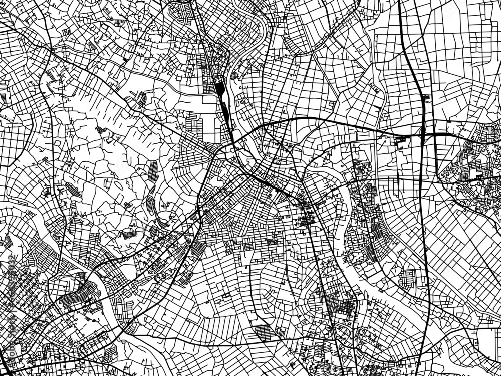 Vector road map of the city of Kasukabe in Japan with black roads on a ...