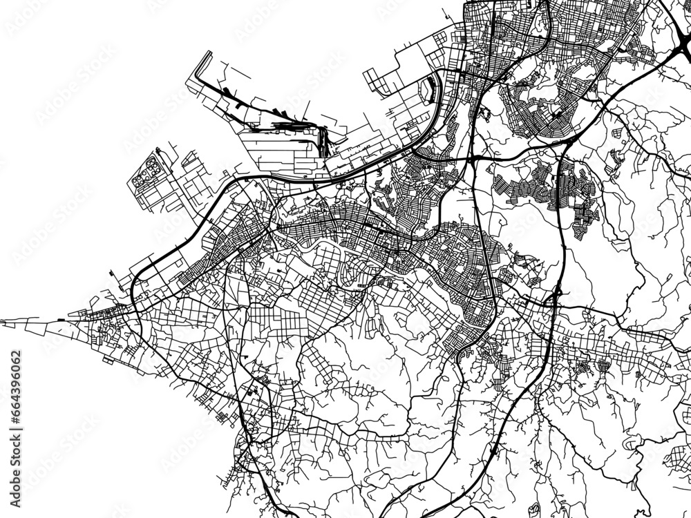 Vector road map of the city of Kimitsu in Japan with black roads on a ...