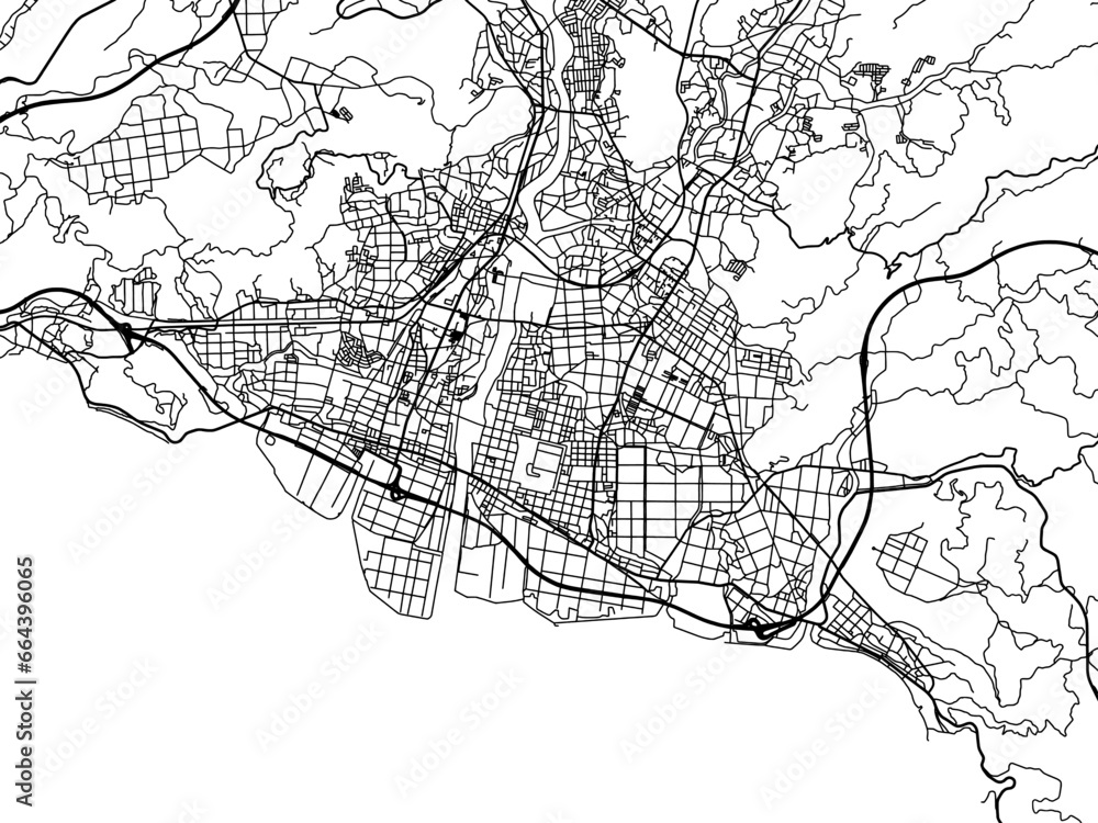 Vector road map of the city of Kirishima in Japan with black roads on a ...