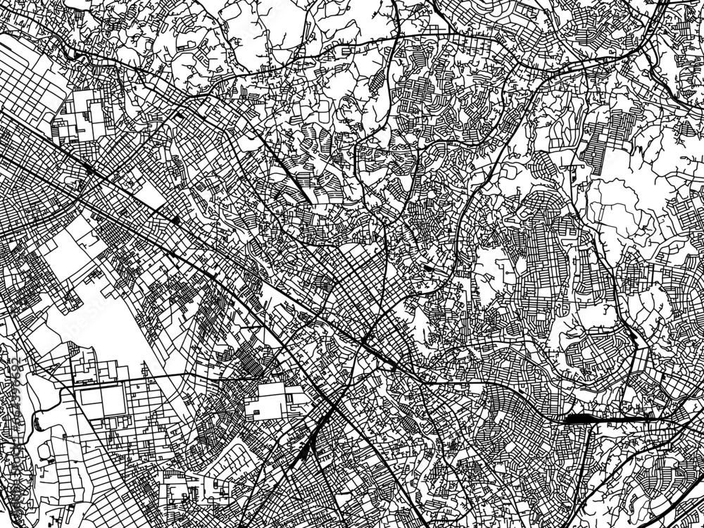 Vector road map of the city of Machida in Japan with black roads on a ...