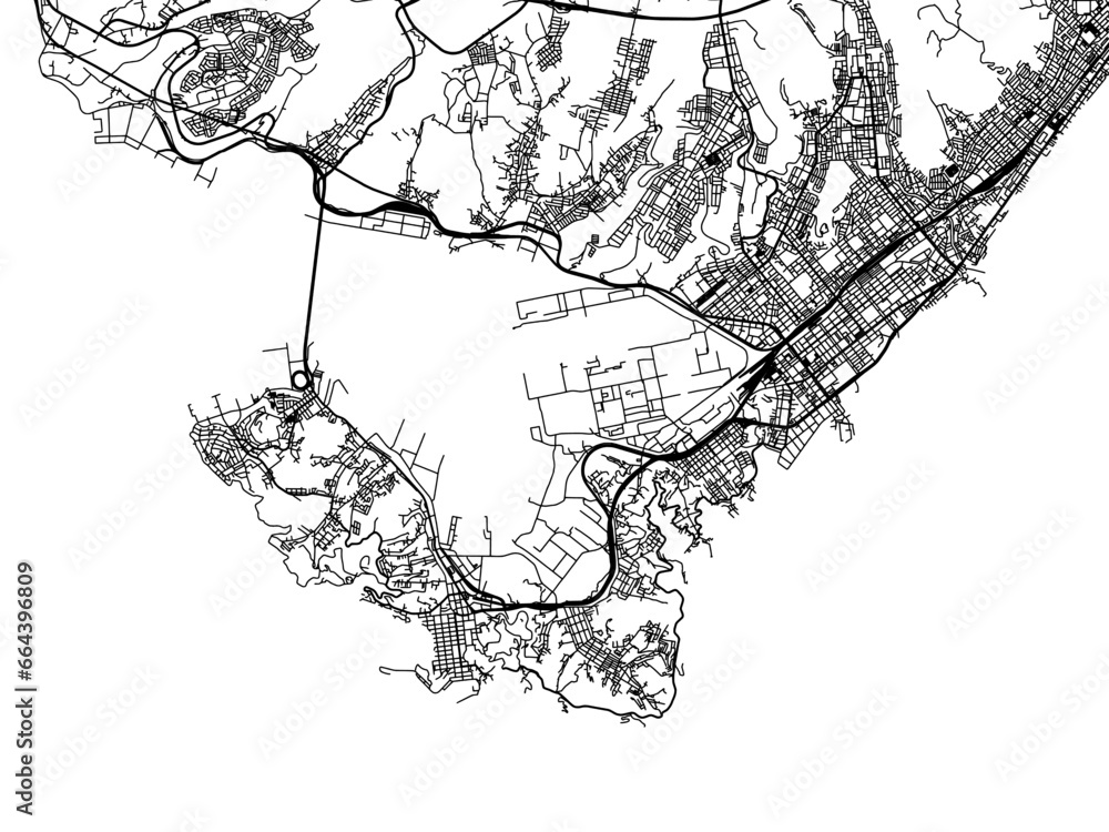 Vector road map of the city of Muroran in Japan with black roads on a ...