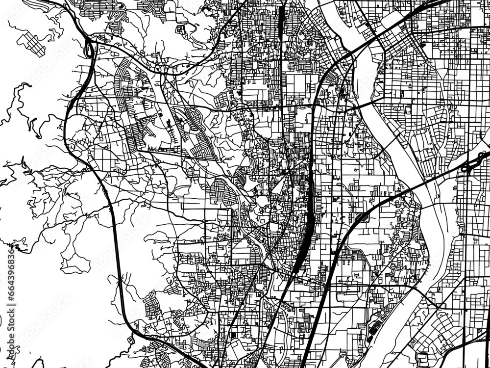 Vector road map of the city of Muko in Japan with black roads on a ...