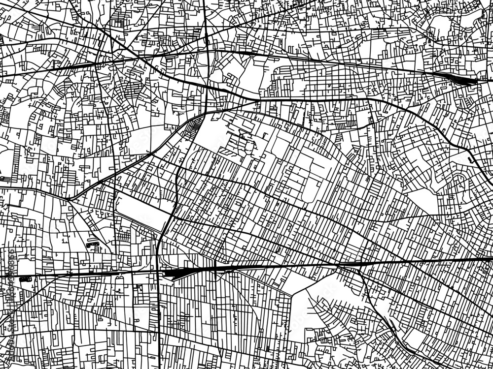 Vector road map of the city of Musashino in Japan with black roads on a ...
