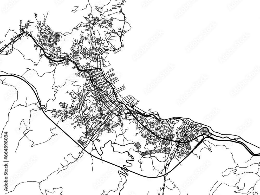 Vector road map of the city of Otaru in Japan with black roads on a ...