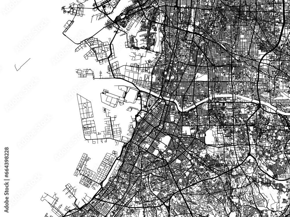 Vector road map of the city of Sakai in Japan with black roads on a ...