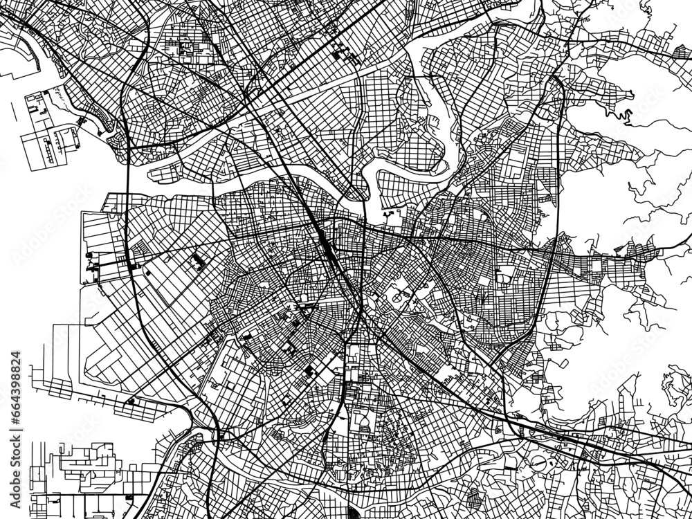 Vector road map of the city of Toyohashi in Japan with black roads on a ...