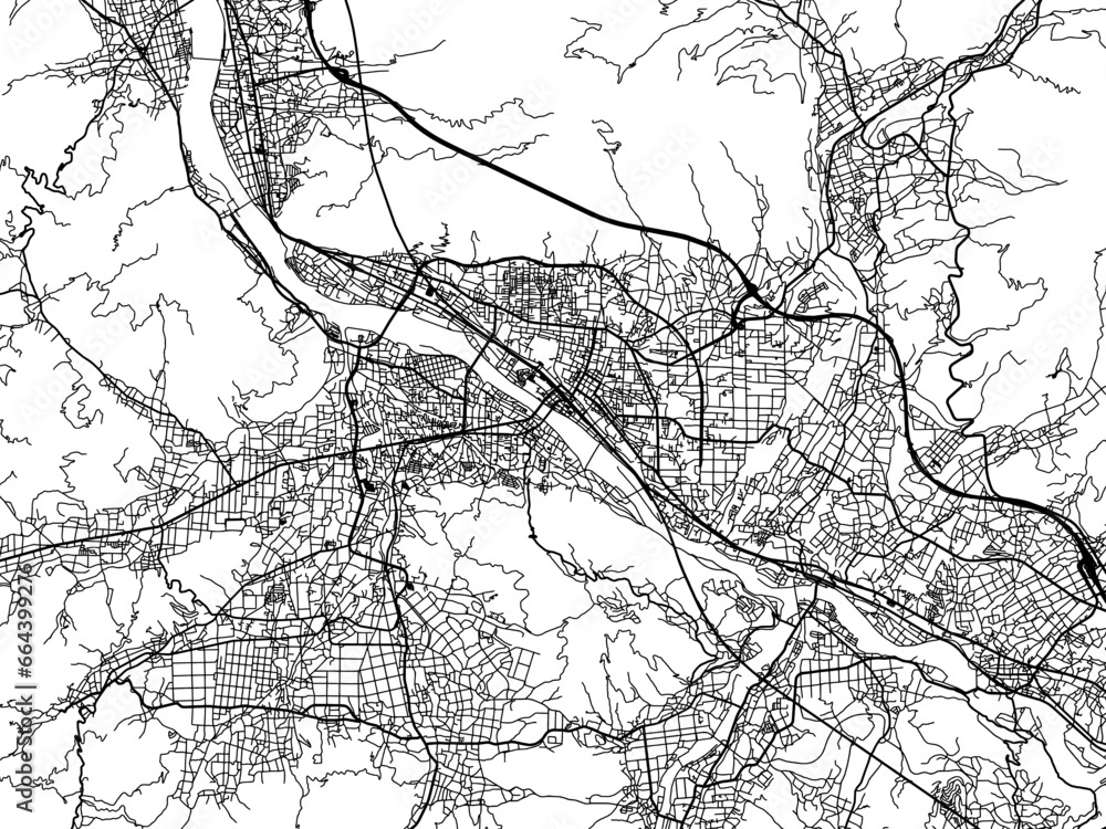 Vector road map of the city of Ueda in Japan with black roads on a ...