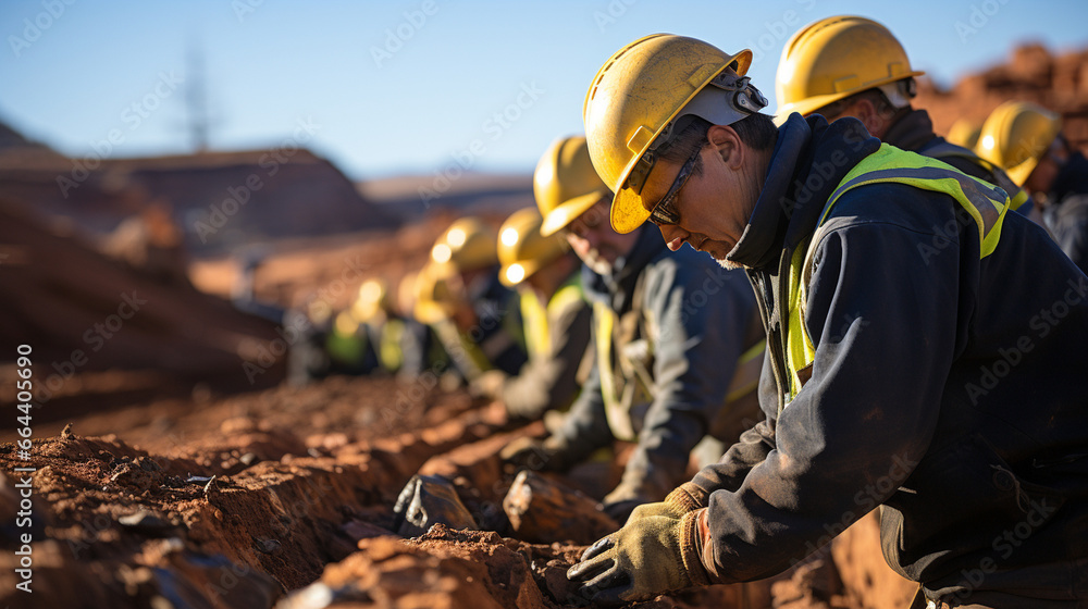 A group of miners using heavy equipment to extract ore from a rich ...