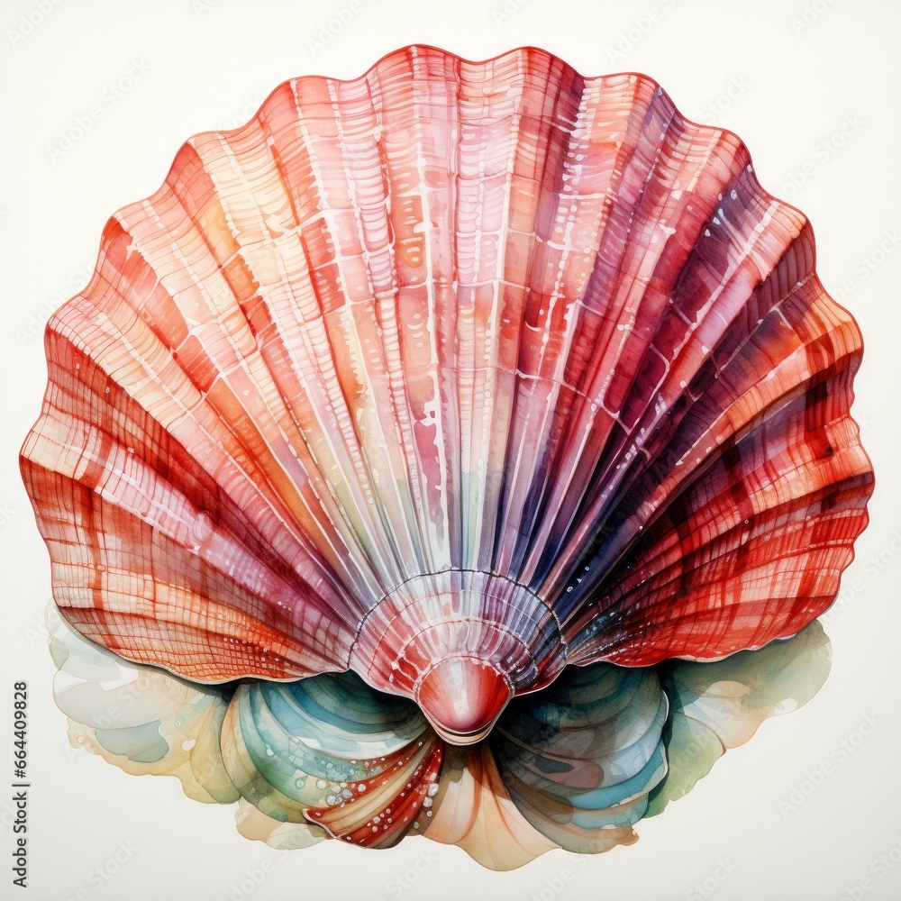 Watercolor Seashell clipart on white background. Stock Illustration ...