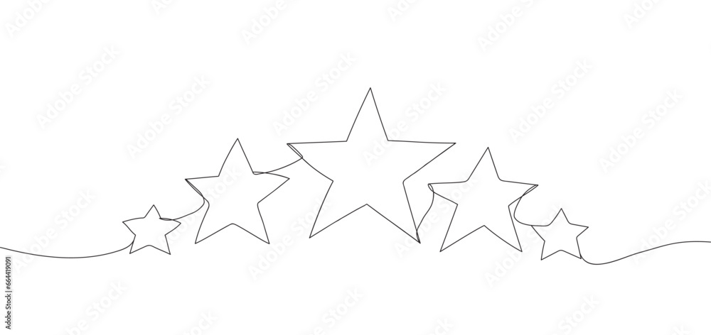 Continuous line drawing of stars. One line drawing background. Five ...