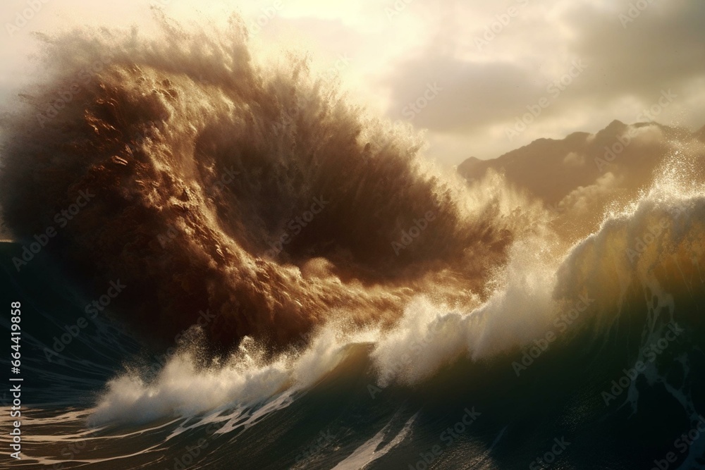 A massive and destructive tidal wave formed in the ocean due to seismic ...