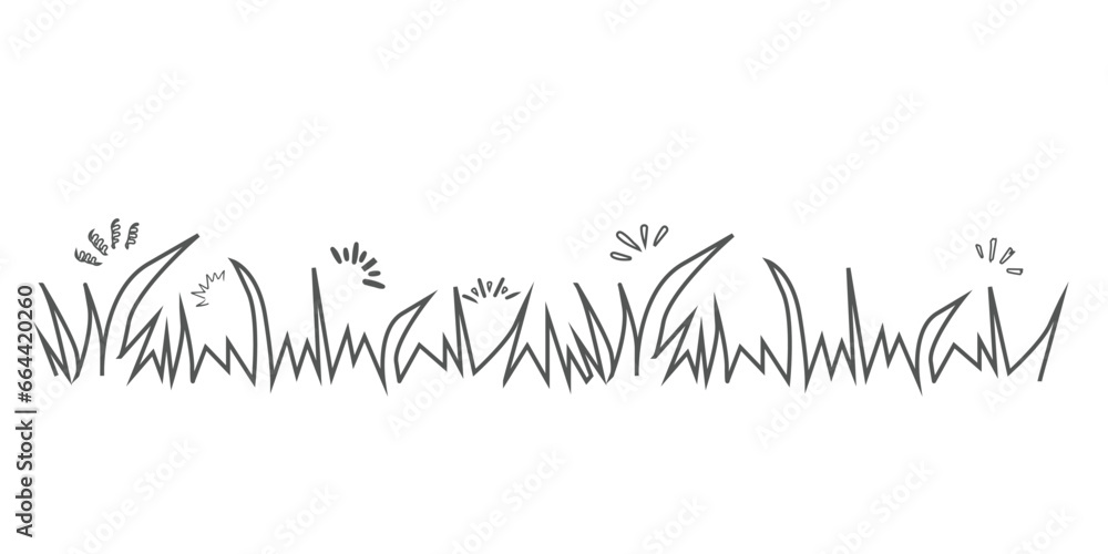Grass doodle sketch style set. Hand drawn grass field doodle lines ...