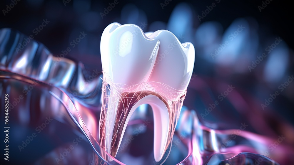 Translucent tooth with visible pulp, vessels and nerves against vibrant ... Translucent tooth with visible pulp, vessels and nerves against vibrant ...