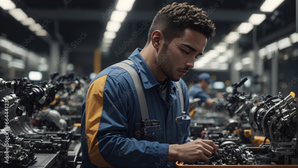 Technological engineer at an automobile plant, car manufacturing ...