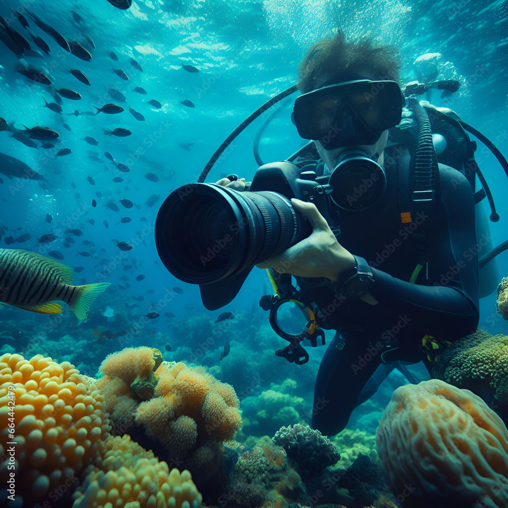 Professional Scuba Diver Snorkeler Tourist Swimming Under Shallow ...