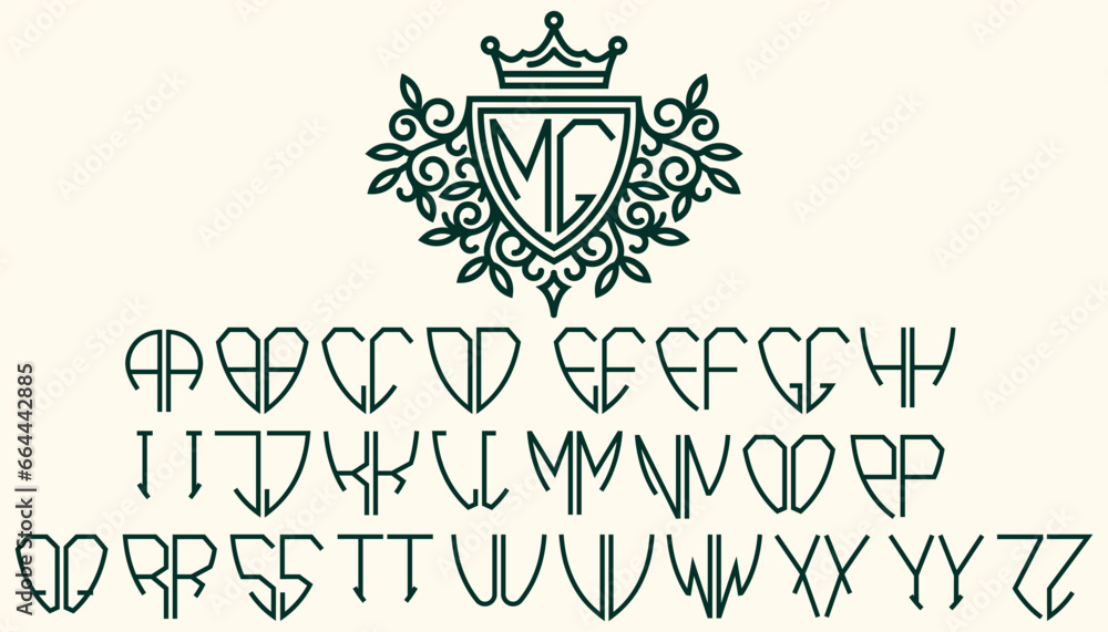 Set of Latin letters for the design of a heraldic vintage monogram ...