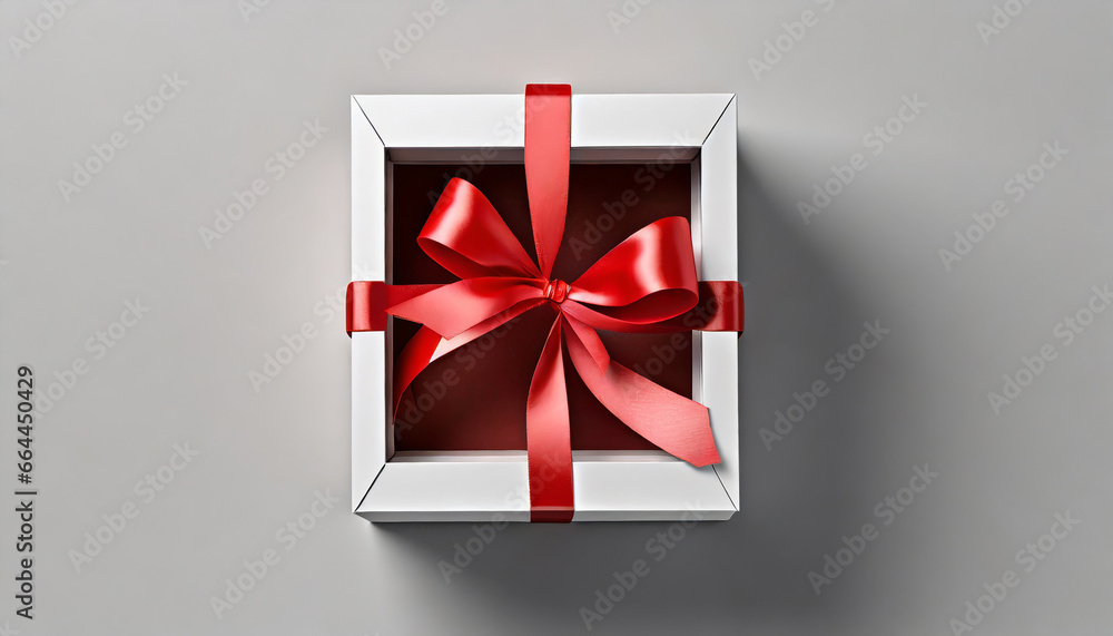 White gift box open with blank red bottom box or top view of present ...