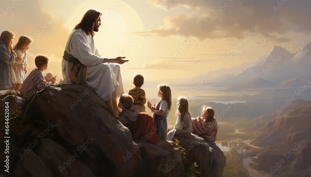 Jesus Christ speaking to children Stock Photo | Adobe Stock