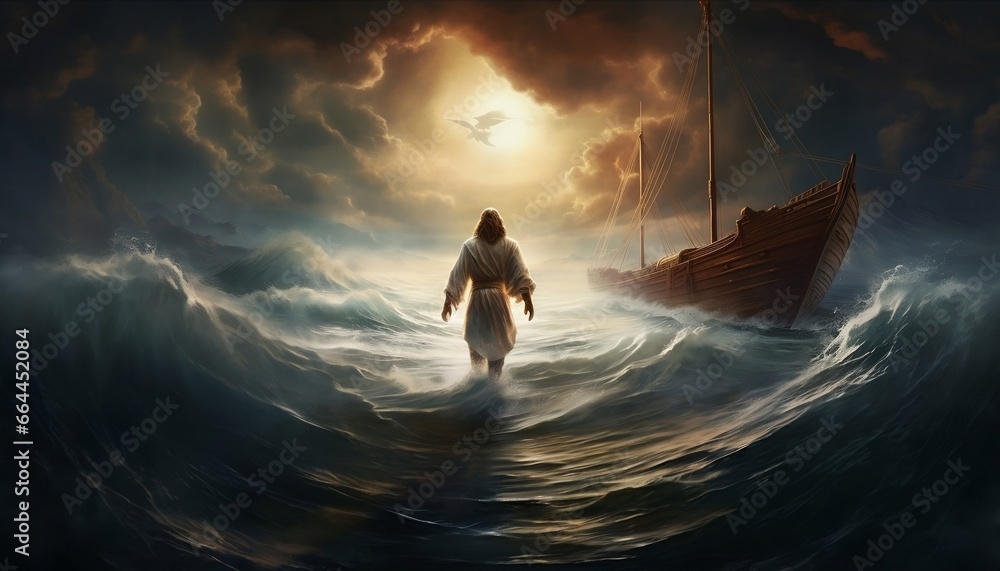 Jesus Christ walking on a water Stock Photo | Adobe Stock