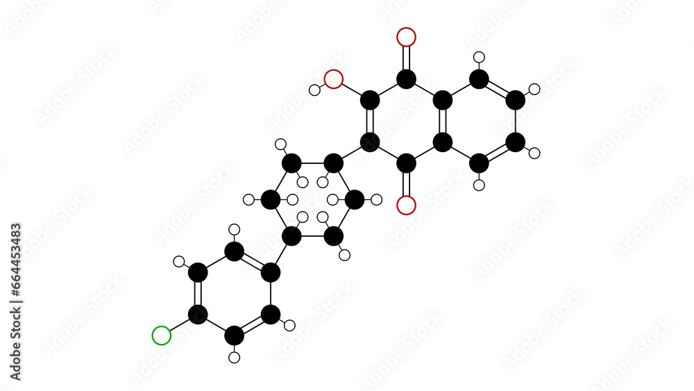 atovaquone molecule, structural chemical formula, ball-and-stick model ...