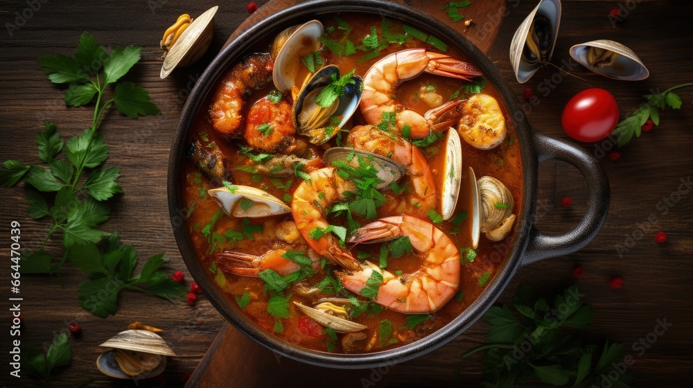 Traditional Creole cajun court bouillon with fish and seafood gumbo ...