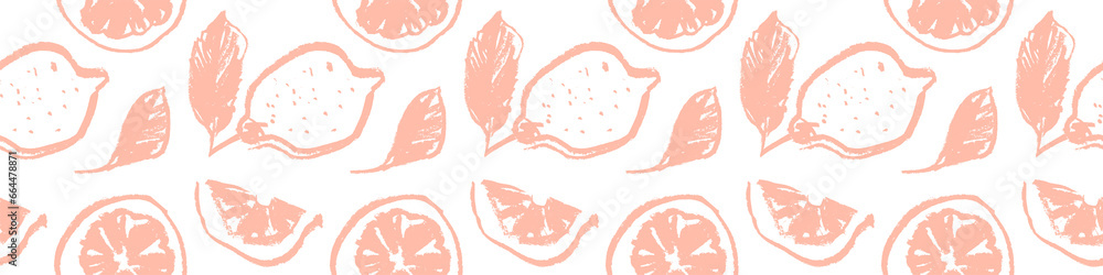 Lemon seamless pattern for Citrus fruit wallpaper on transparent background in hand drawn style ...