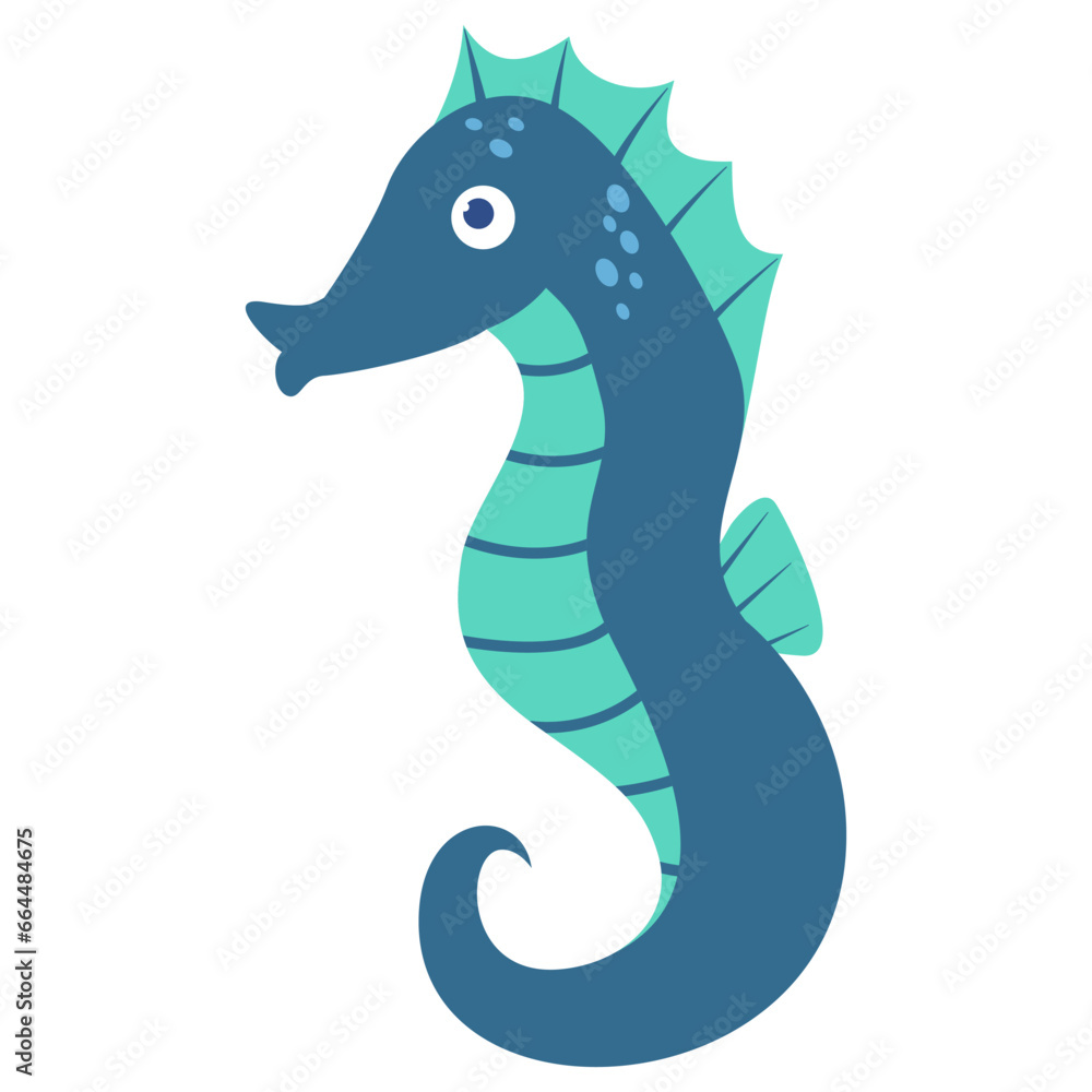 Cute cartoon seahorse. Character hand drawn illustration ocean animal ...