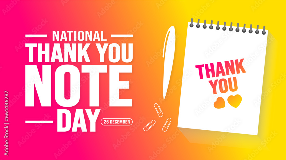 December is National Thank You Note Day background template. Holiday ...