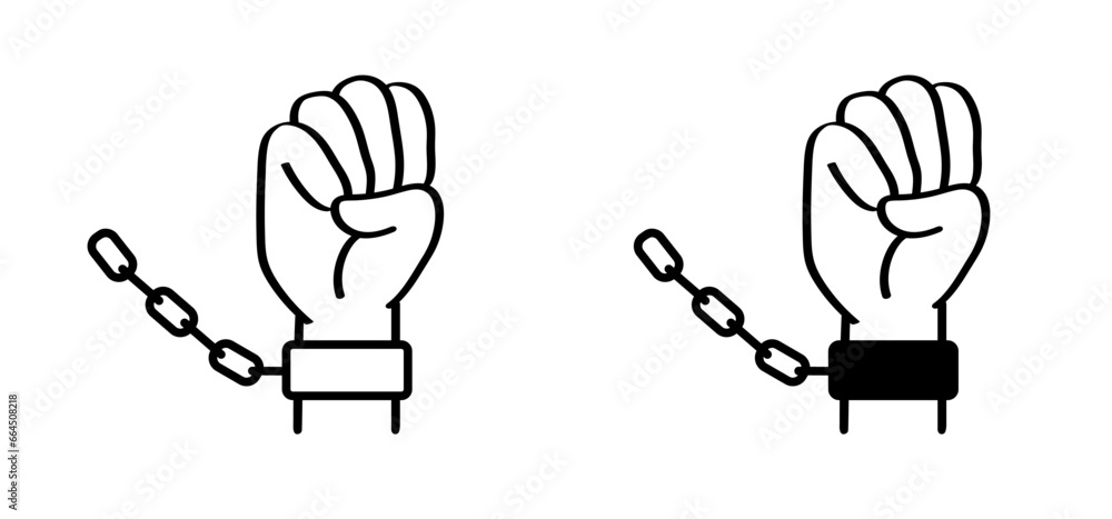 Arrest. Chain of slavery, hand in handcuffs. Broken, chained ...