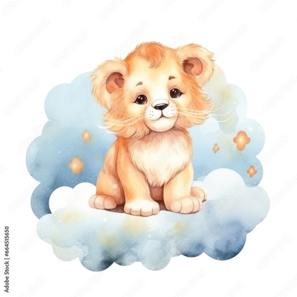 Cute 3D little lion flying on a cloud kids cartoon illustration digital ...