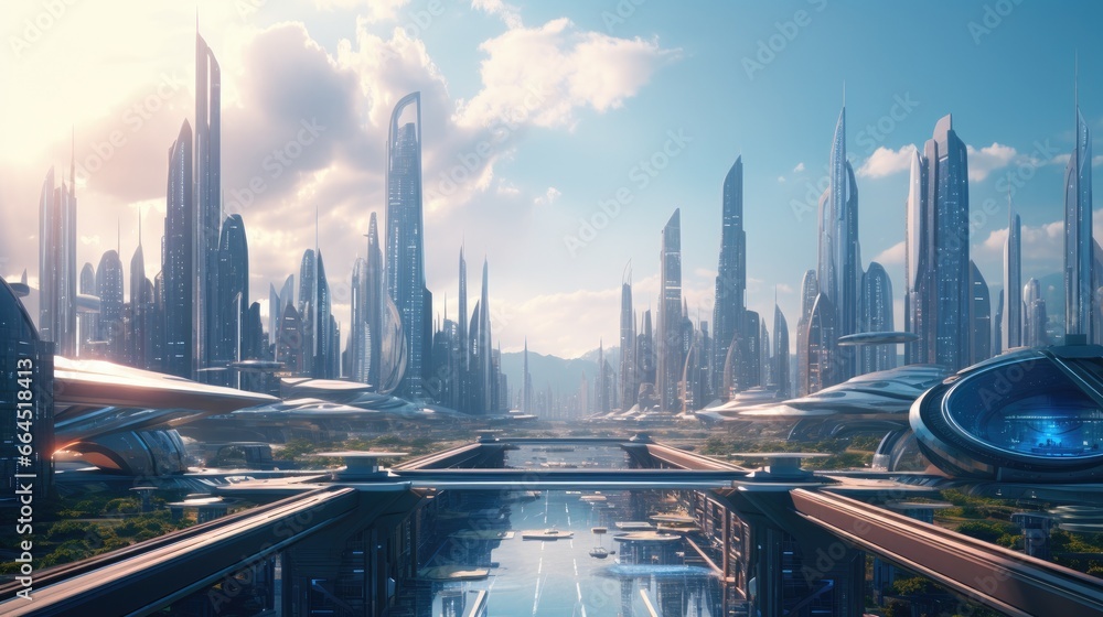 Futuristic sustainable green city, concept of city of the future based ...