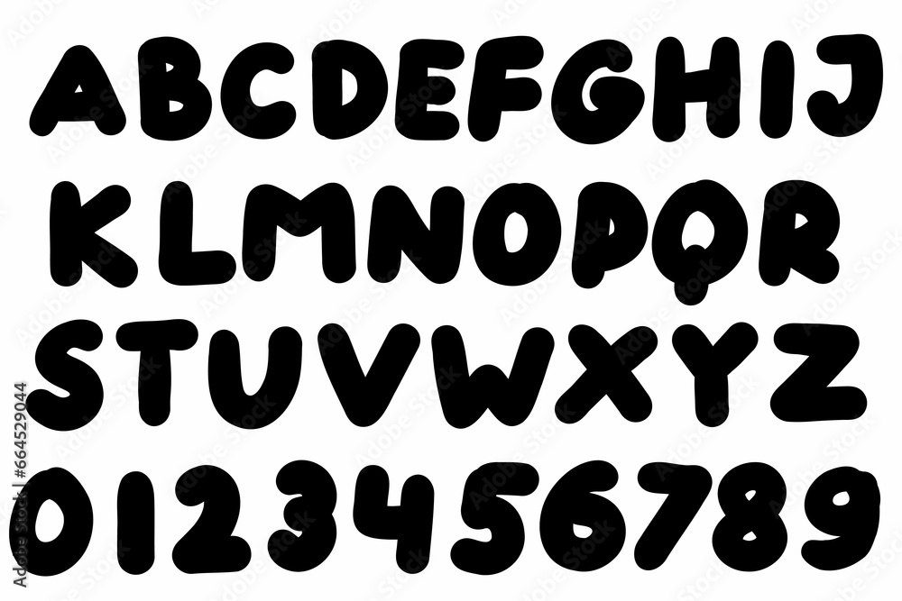 Rounded black english latin abc alphabet font A to Z and digits 0 to 9 ...