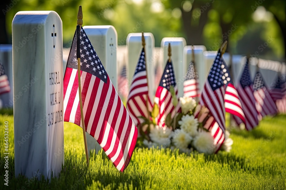 Military Headstones and Gravestones Decorated With Flags for Memorial ...