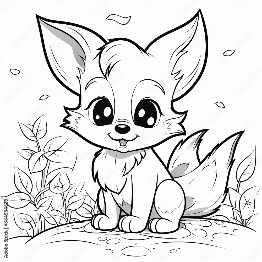 cute little fox drawing coloring pages for kids ready to print Stock ...