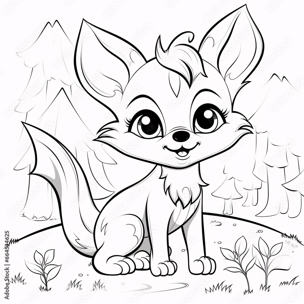 cute little fox drawing coloring pages for kids ready to print Stock ...