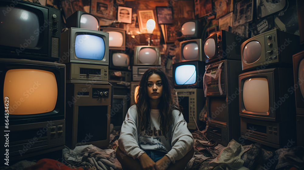 girl old fashioned tv set, y2k nostalgic photography, 80s fashion and ...