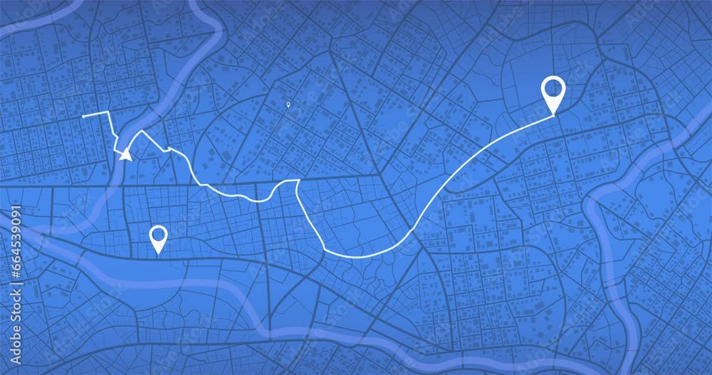Gps map navigator system animation. Route destination Location tracks ...