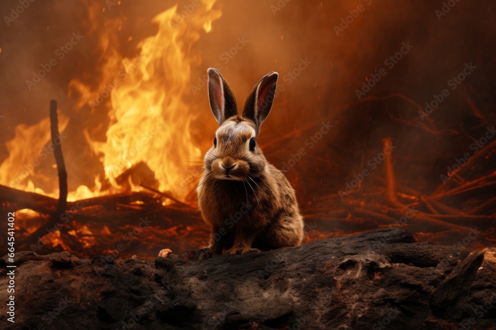 An emotional image showcasing a lone rabbit darting desperately through ...