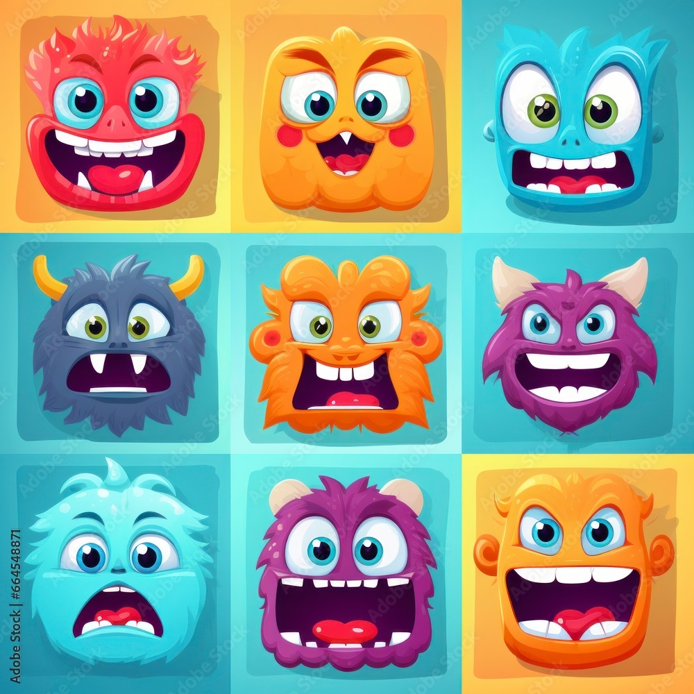 cartoon caricatures of all sizes, of many colors, different sizes, big ...