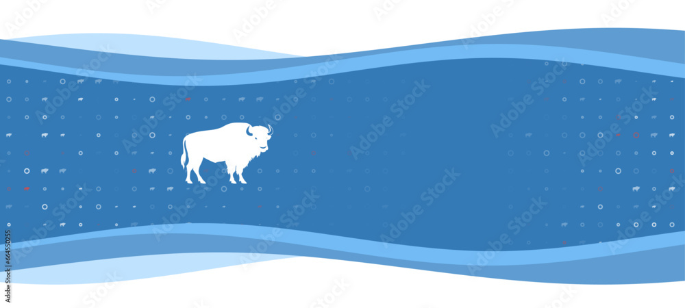 Blue wavy banner with a white buffalo symbol on the left. On the ...
