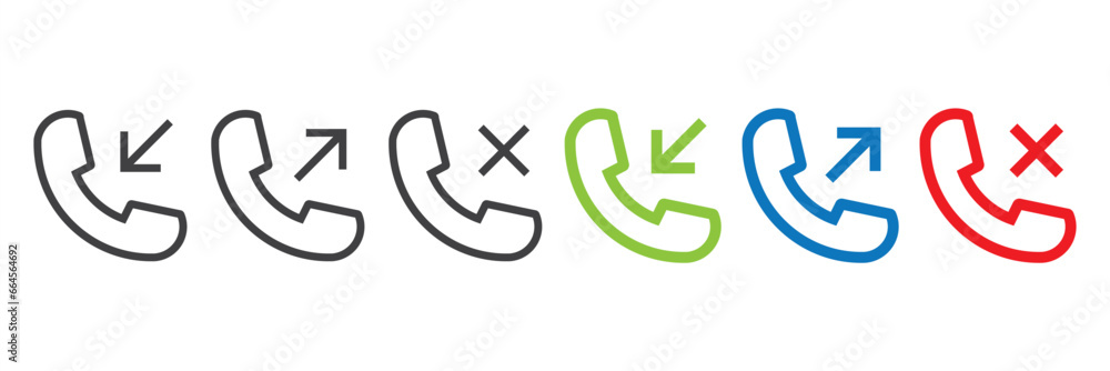 Call phone flat icon set. Telephone call icons with symbol of caller ...