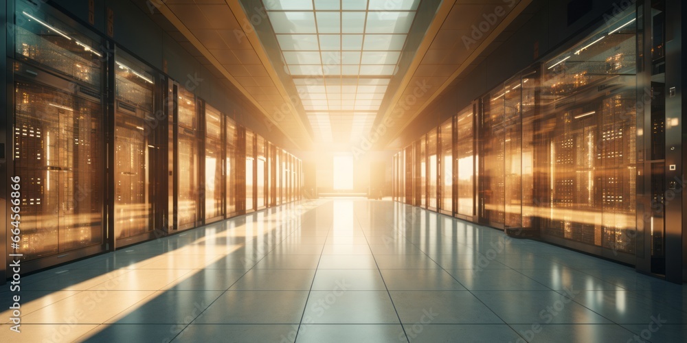 A Room Inside a Data Center Connected by a Long Corridor, Where the ...