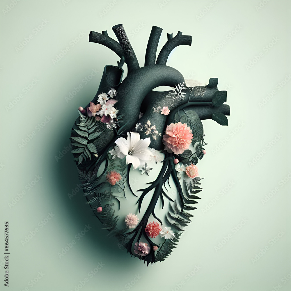 Physical Human Heart Shape Anatomy Made with Beautiful Bouquet Floral ...