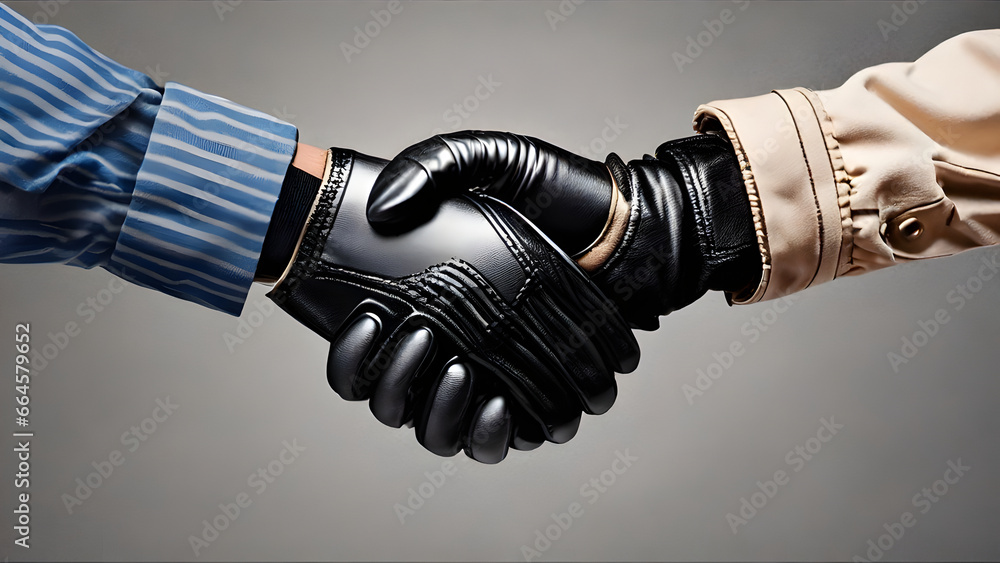 an abstract interpretation of gloved hands clasping in a handshake ...