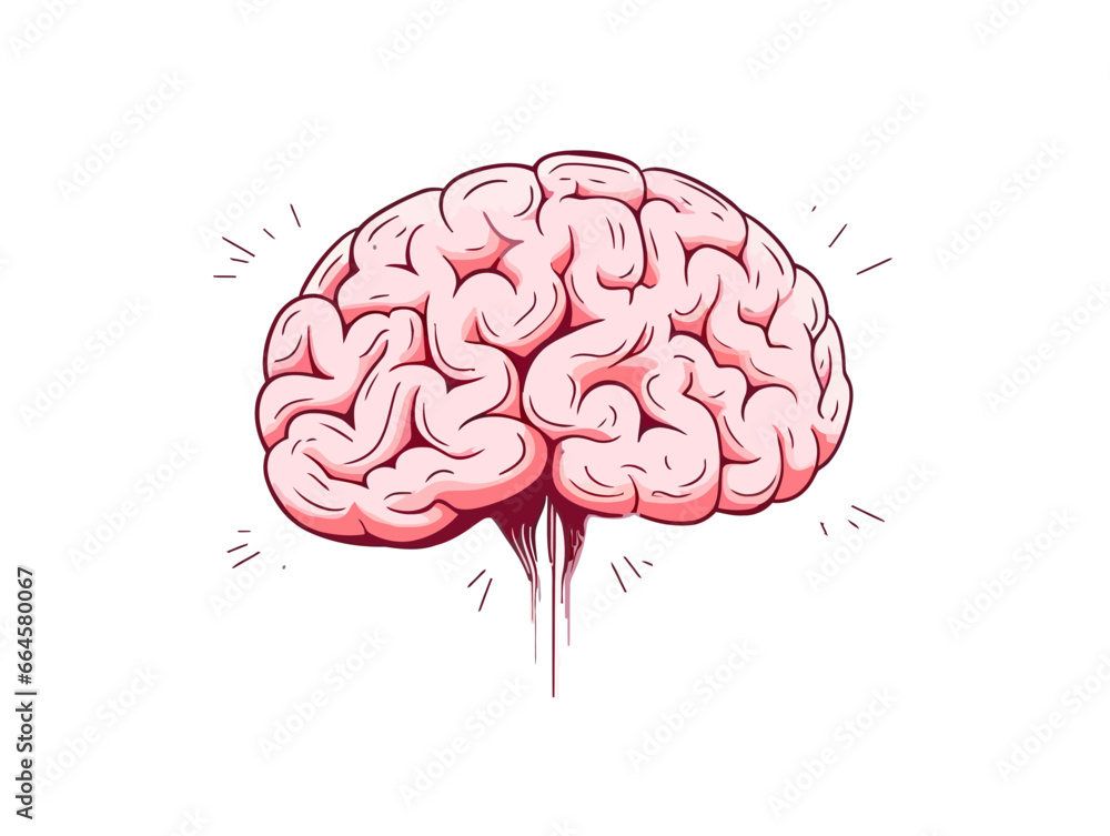Doodle Human brain, cartoon sticker, sketch, vector, Illustration ...