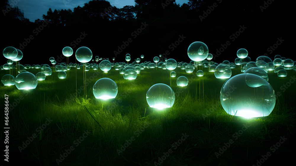 Field of floating, luminescent orbs, surreal background, landscape ...